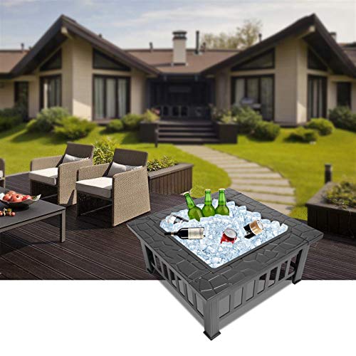 Teekland 32'' Backyard Patio Garden Stove,Outdoor Fire Pit Table,Fire Pit Set,Wood Burning Pit,Multifunctional Patio Backyard Garden Fireplace Heater/BBQ/Ice Pit with Spark Screen,Log Poker and Cover