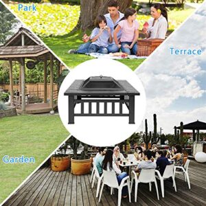 Teekland 32'' Backyard Patio Garden Stove,Outdoor Fire Pit Table,Fire Pit Set,Wood Burning Pit,Multifunctional Patio Backyard Garden Fireplace Heater/BBQ/Ice Pit with Spark Screen,Log Poker and Cover