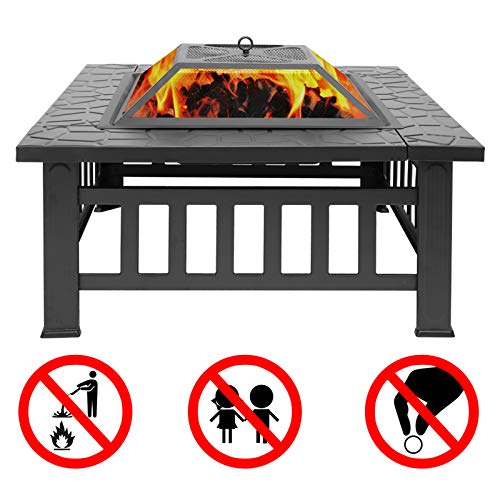 Teekland 32'' Backyard Patio Garden Stove,Outdoor Fire Pit Table,Fire Pit Set,Wood Burning Pit,Multifunctional Patio Backyard Garden Fireplace Heater/BBQ/Ice Pit with Spark Screen,Log Poker and Cover