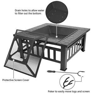 Teekland 32'' Backyard Patio Garden Stove,Outdoor Fire Pit Table,Fire Pit Set,Wood Burning Pit,Multifunctional Patio Backyard Garden Fireplace Heater/BBQ/Ice Pit with Spark Screen,Log Poker and Cover