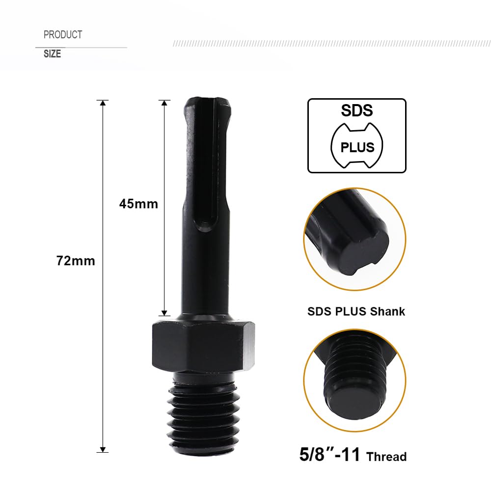 SHDIATOOL Core Drill Bit Adapter 5/8"-11 Thread Male to SDS Plus Shank for SDS Plus Drills