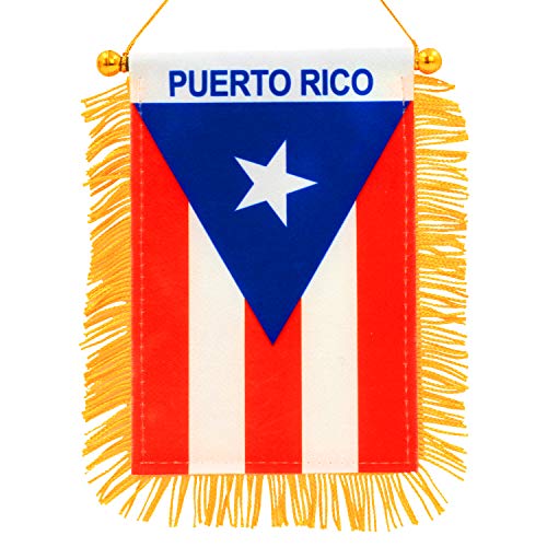 Anley 4 X 6 Inch Puerto Rico Fringy Window Hanging Flag - Mini Flag Banner & Car Rearview Mirror Décor - Fringed Puerto Rican Hanging Flag with Suction Cup