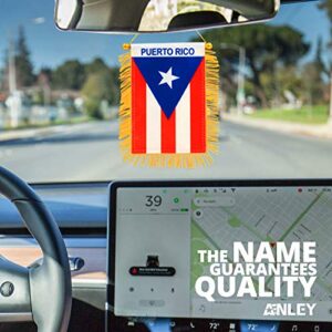 Anley 4 X 6 Inch Puerto Rico Fringy Window Hanging Flag - Mini Flag Banner & Car Rearview Mirror Décor - Fringed Puerto Rican Hanging Flag with Suction Cup