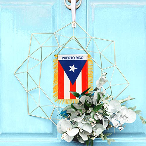 Anley 4 X 6 Inch Puerto Rico Fringy Window Hanging Flag - Mini Flag Banner & Car Rearview Mirror Décor - Fringed Puerto Rican Hanging Flag with Suction Cup