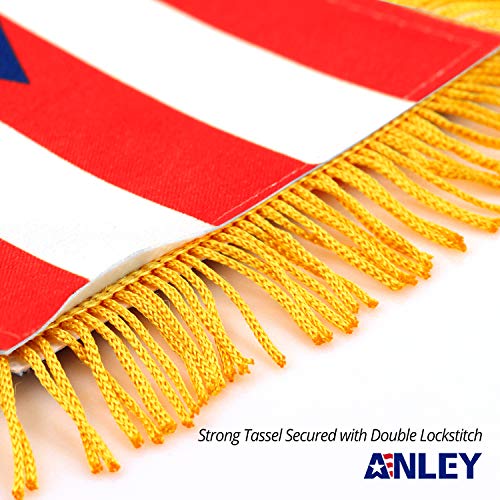 Anley 4 X 6 Inch Puerto Rico Fringy Window Hanging Flag - Mini Flag Banner & Car Rearview Mirror Décor - Fringed Puerto Rican Hanging Flag with Suction Cup