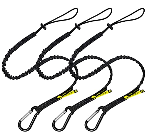 BearTOOLS Tool Lanyard with Standard Spring Carabiner and Adjustable Loop End, 90cm Length, Maximum Weight Limit 8KG / 17.6lb, Fall Restraint with Shock Cord Stopper, 3 Combo Pack (Black 0913S)