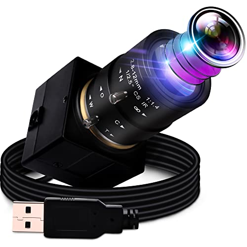 1080P USB Camera with Microphone Manual Zoom 5-50mm Webcam 0.01LUX Low Light Variable Focus PC Camera Zoomable H.264 Mini UVC USB2.0 USB with Camera for Computer Audio Video Close-up Camera