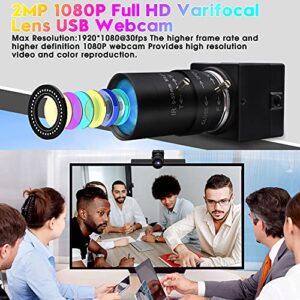 1080P USB Camera with Microphone Manual Zoom 5-50mm Webcam 0.01LUX Low Light Variable Focus PC Camera Zoomable H.264 Mini UVC USB2.0 USB with Camera for Computer Audio Video Close-up Camera