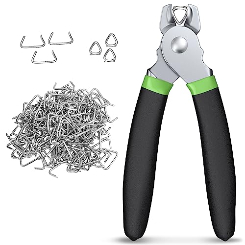 CAMWAY Hog Ring Pliers Kit & 300pcs 3/4inch Galvanized Steel Hog Rings, Professional Interior Exterior Decoration Installation Tool for Nailing,Car Cushions,Fences,Pet Cages,Wire Mesh