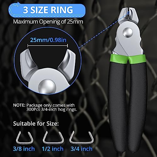 CAMWAY Hog Ring Pliers Kit & 300pcs 3/4inch Galvanized Steel Hog Rings, Professional Interior Exterior Decoration Installation Tool for Nailing,Car Cushions,Fences,Pet Cages,Wire Mesh