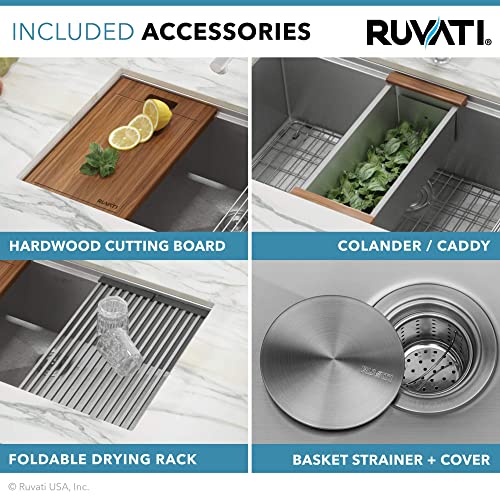 Ruvati 33-inch Workstation Rounded Corners 50/50 Double Bowl Undermount Kitchen Sink - RVH8351