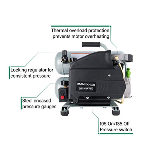 Metabo HPT Air Compressor, 4-Gallon, Electric, Twin Stack, Portable, Cast Iron, Oil Lubricated Pump, 135 PSI, 1-Year Warranty (EC99S)