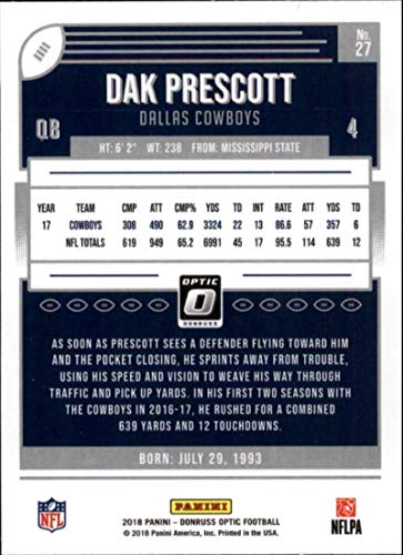 2018 Donruss Optic #27 Dak Prescott Dallas Cowboys NFL Football Trading Card