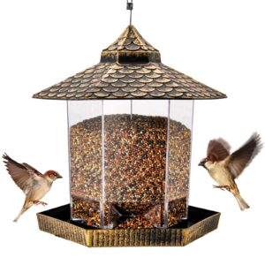 twinkle star wild bird feeder hanging for garden yard outside decoration, hexagon shaped with roof