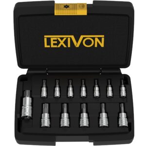 lexivon torx bit socket set, premium s2 alloy steel | 13-piece star t8 - t60 set | enhanced storage case (lx-143)