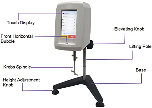 VTSYIQI Stormer viscometer Viscosity Tester Viscosity Meter Paint Ink Viscosity Meter with 5 inch Colorful Touch Screen KU Value Digital rotational viscometer Rotary visometer