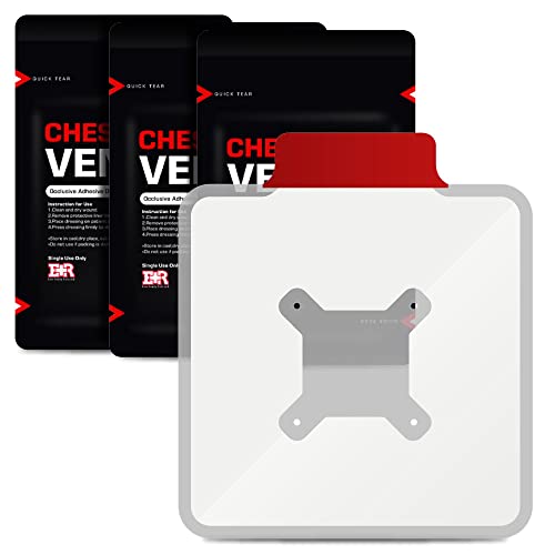 Ever Ready First Aid Vented Chest Seal with Quick Tear - 6.6” Square Occlusive Adhesive Dressing for Open Chest Wounds - 3 Pack