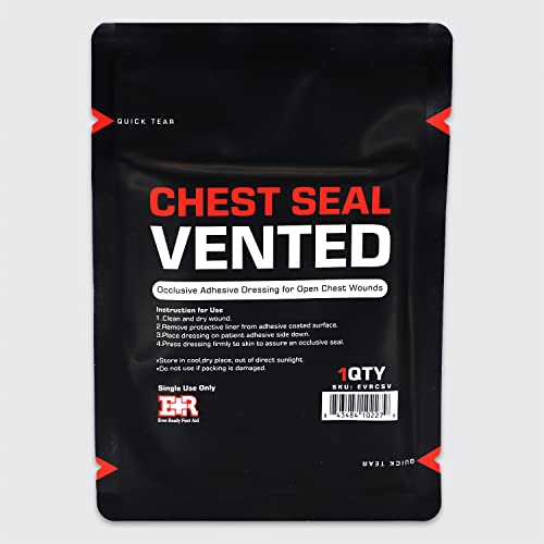 Ever Ready First Aid Vented Chest Seal with Quick Tear - 6.6” Square Occlusive Adhesive Dressing for Open Chest Wounds - 3 Pack