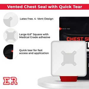 Ever Ready First Aid Vented Chest Seal with Quick Tear - 6.6” Square Occlusive Adhesive Dressing for Open Chest Wounds - 3 Pack