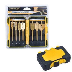 werktough 7pcs wood flat drill bit set spade drill bit set spade wood drill titanium plated in hard plastic case