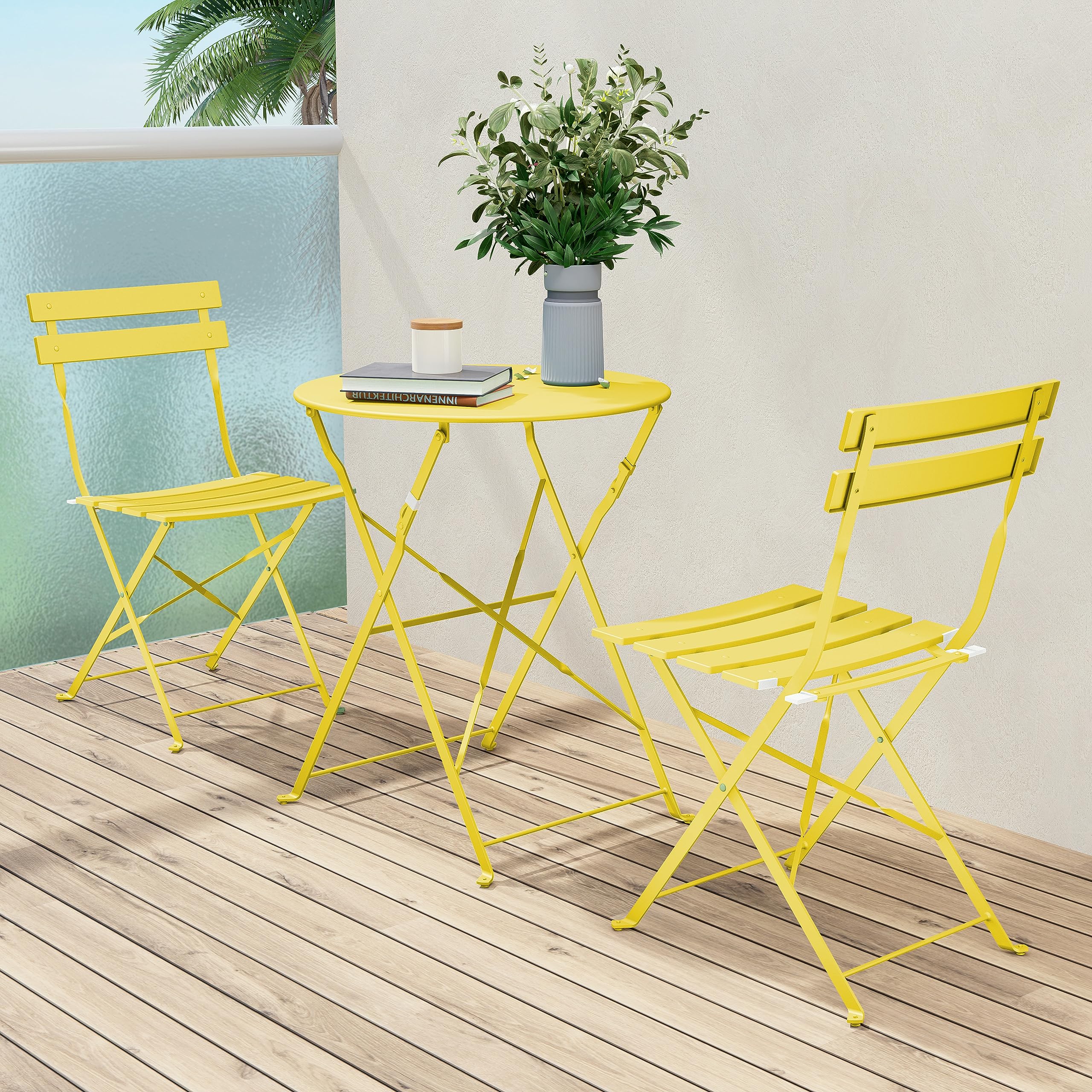 Grand patio 3-Piece Bistro Set Folding Outdoor Furniture Sets with Premium Steel Frame Portable Design for Bistro & Balcony, Yellow