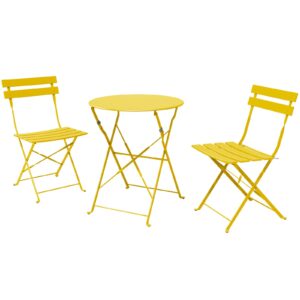 Grand patio 3-Piece Bistro Set Folding Outdoor Furniture Sets with Premium Steel Frame Portable Design for Bistro & Balcony, Yellow