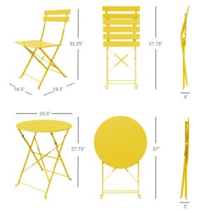 Grand patio 3-Piece Bistro Set Folding Outdoor Furniture Sets with Premium Steel Frame Portable Design for Bistro & Balcony, Yellow