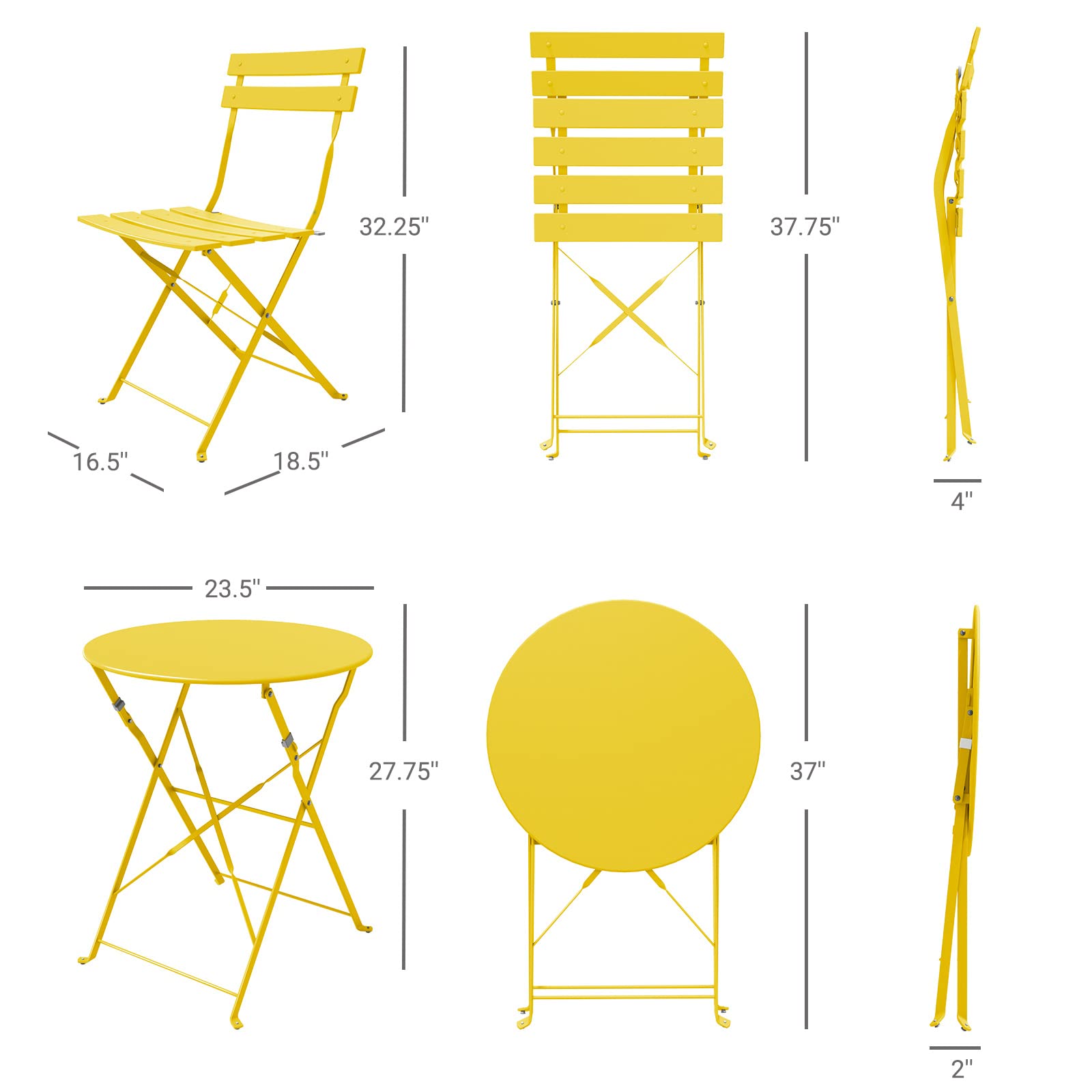 Grand patio 3-Piece Bistro Set Folding Outdoor Furniture Sets with Premium Steel Frame Portable Design for Bistro & Balcony, Yellow