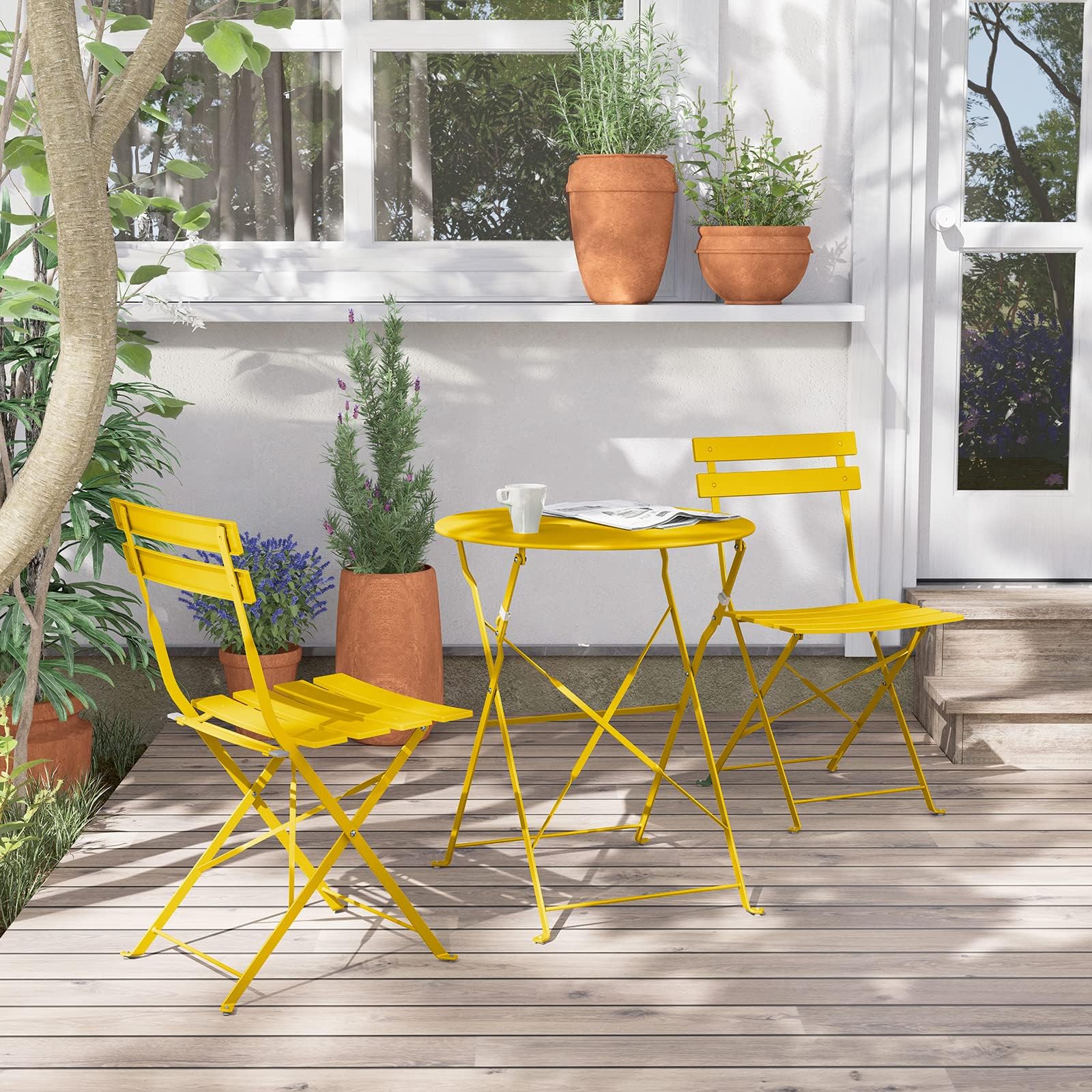 Grand patio 3-Piece Bistro Set Folding Outdoor Furniture Sets with Premium Steel Frame Portable Design for Bistro & Balcony, Yellow