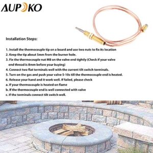 Aupoko Universal Gas Thermocouple, 600 mm Length, M8x1 End Nut and Head Tip Fit for BBQ Grill or Fire Pit Heater or Gas Water Heater