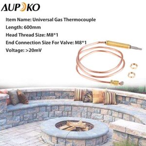 Aupoko Universal Gas Thermocouple, 600 mm Length, M8x1 End Nut and Head Tip Fit for BBQ Grill or Fire Pit Heater or Gas Water Heater