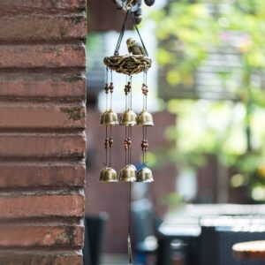 Gardenvy Bird Nest Wind Chime, Bird Bells Chimes with 12 Wind Bells for Glory Mother’s Love Gift, Garden Backyard Church Hanging Decor, Bronze