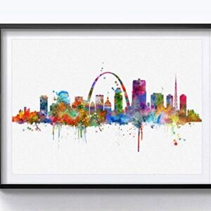 St. Louis Skyline Art Print Missouri Skyline City Watercolor Fine Art Paper St. Louis Wall Hanging Cityspace Wall Art Home Decor 8x10 inch Unframed (8X10INCH)