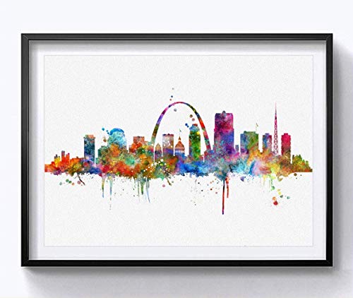 St. Louis Skyline Art Print Missouri Skyline City Watercolor Fine Art Paper St. Louis Wall Hanging Cityspace Wall Art Home Decor 8x10 inch Unframed (8X10INCH)