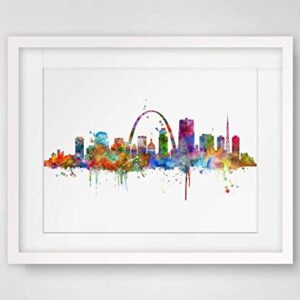 St. Louis Skyline Art Print Missouri Skyline City Watercolor Fine Art Paper St. Louis Wall Hanging Cityspace Wall Art Home Decor 8x10 inch Unframed (8X10INCH)