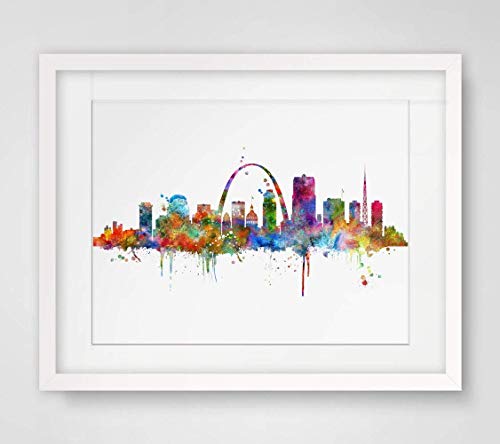 St. Louis Skyline Art Print Missouri Skyline City Watercolor Fine Art Paper St. Louis Wall Hanging Cityspace Wall Art Home Decor 8x10 inch Unframed (8X10INCH)