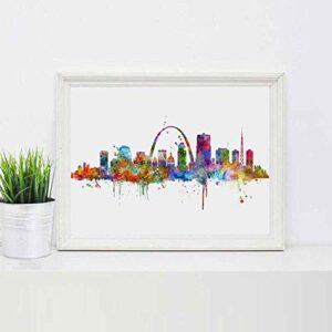 st. louis skyline art print missouri skyline city watercolor fine art paper st. louis wall hanging cityspace wall art home decor 8x10 inch unframed (8x10inch)