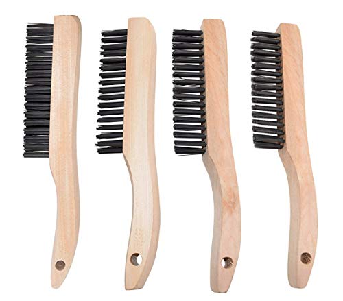 JOUNJIP 4 Multi-Purpose Shoe Handle Wire Scratch Brushes with Black Oil Tempered Steel