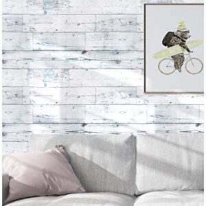 HAOKHOME MR47 Peel and Stick Wood Wallpaper Shiplap Light Grey/White/Blue Distressed Wood Plank Removable Shelf Liner Contact Paper 17.7in x 9.8ft