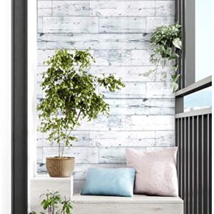 HAOKHOME MR47 Peel and Stick Wood Wallpaper Shiplap Light Grey/White/Blue Distressed Wood Plank Removable Shelf Liner Contact Paper 17.7in x 9.8ft