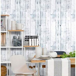 HAOKHOME MR47 Peel and Stick Wood Wallpaper Shiplap Light Grey/White/Blue Distressed Wood Plank Removable Shelf Liner Contact Paper 17.7in x 9.8ft