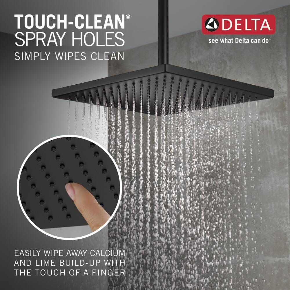 Delta Faucet Single-Spray Raincan Shower Head, Black Shower Head, Rainfall Shower Head, Square Shower Head, Metal Shower Head, 2.5 GPM Flow Rate, Matte Black 52159-BL25