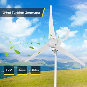 Dyna-Living Wind Turbine Generator Kit 400W DC 12V Wind Turbine Motor 3 Blades Wind Power Generator with Charge Controller for Home Marine Industrial Energy(Not included mast) White