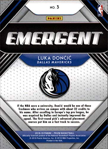 2018-19 Panini Prizm Emergent #3 Luka Doncic Dallas Mavericks RC Rookie NBA Basketball Trading Card