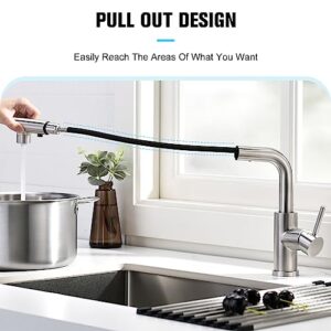 Crea Kitchen Faucets with Pull Out Sprayer, Bathroom Sink Faucets Mini Bar Prep Faucet Single Handle 3 Hole Kitchen Farmhouse utility Faucet Outdoor Laundry, Brush Nickel