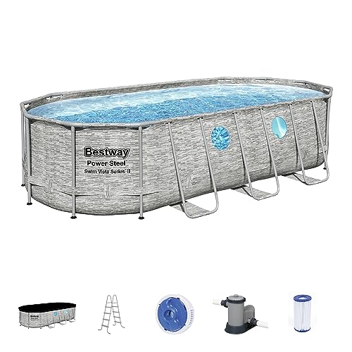 Bestway Power Steel Swim Vista Series II 18' x 9' x 48" Above Ground Outdoor Swimming Pool Set with 1500 GPH Filter Pump, Ladder, and Pool Cover