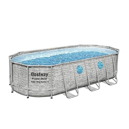 Bestway Power Steel Swim Vista Series II 18' x 9' x 48" Above Ground Outdoor Swimming Pool Set with 1500 GPH Filter Pump, Ladder, and Pool Cover