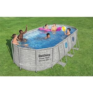 Bestway Power Steel Swim Vista Series II 18' x 9' x 48" Above Ground Outdoor Swimming Pool Set with 1500 GPH Filter Pump, Ladder, and Pool Cover