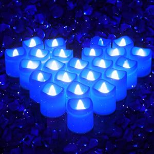 litake blue light candles, romantic blue led candles 24 pcs,flameless white candles with blue flickering light ,blue tealight votive candles for birthday party christmas valentine halloween decor