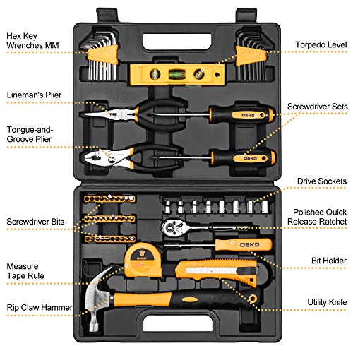 DEKOPRO 65 Pieces Tool Set General Household Hand Tool Kit with Storage Case Plastic ToolBox